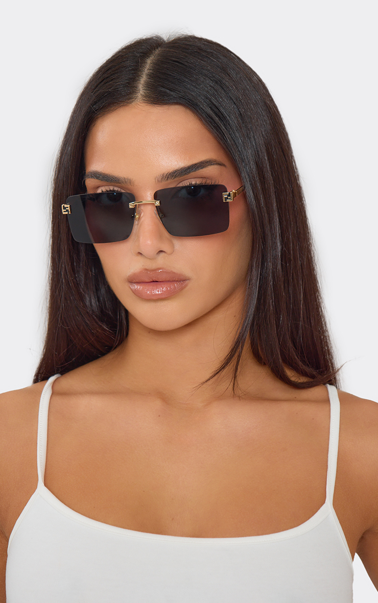 Square Shaped Logo Detail Frameless Sunglasses In Gold And Black | EGO ...