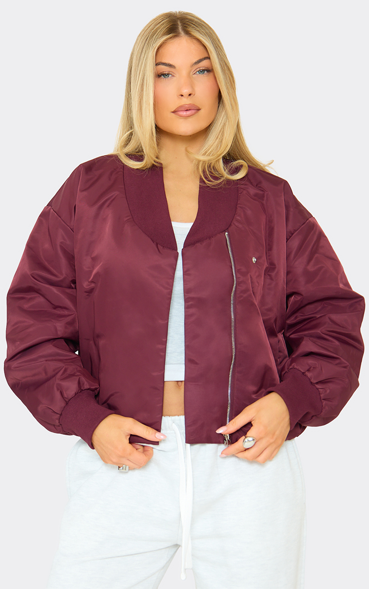 Long Sleeve Wrap Front Padded Bomber Jacket In Burgundy Shell | EGO AU ...