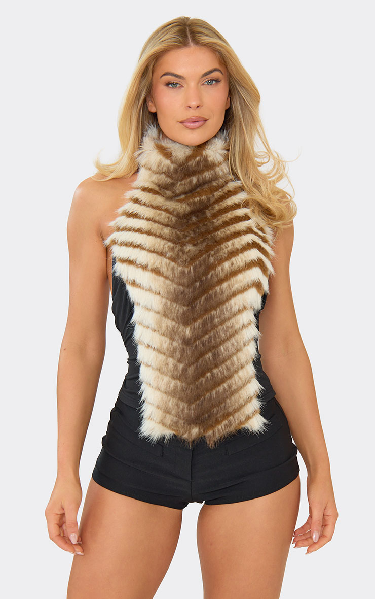High Neck Faux Fur Front Detail Top In Black | EGO US | EGO