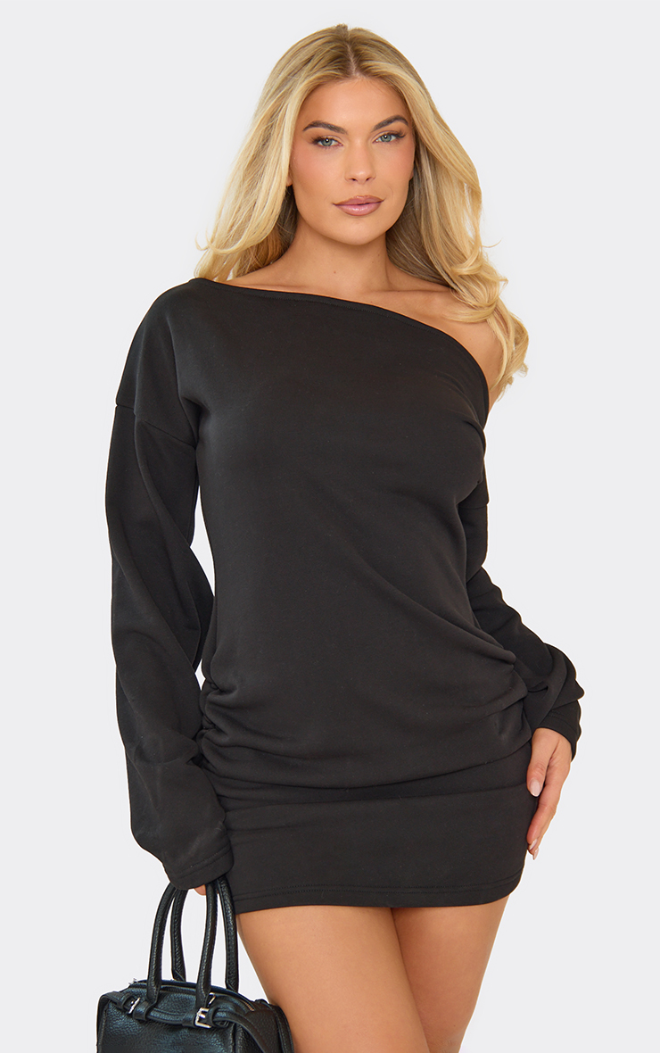 Off The Shoulder Cinched Sweater Dress In Black | EGO US | EGO