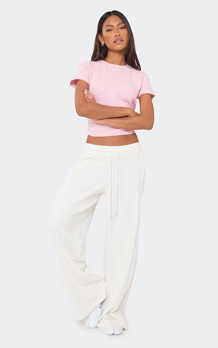 Drawstring Side Seam Stitch Detail Wide Leg Joggers In Cream | EGO UK | EGO