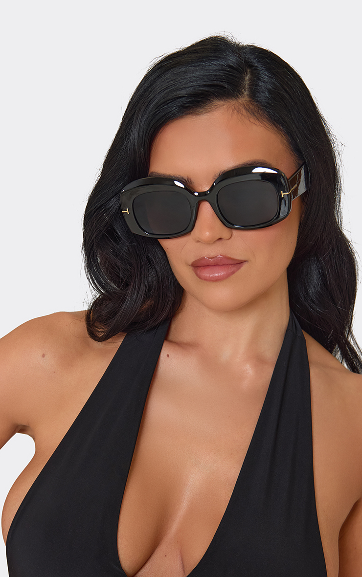 Oversized Round Shaped Gold Trim Detail Thick Framed Sunglasses In ...