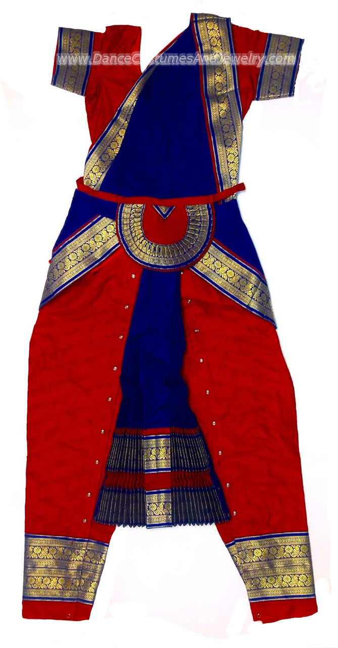 Bharatanatyam dance dress ready made Art silk RedBlu30
