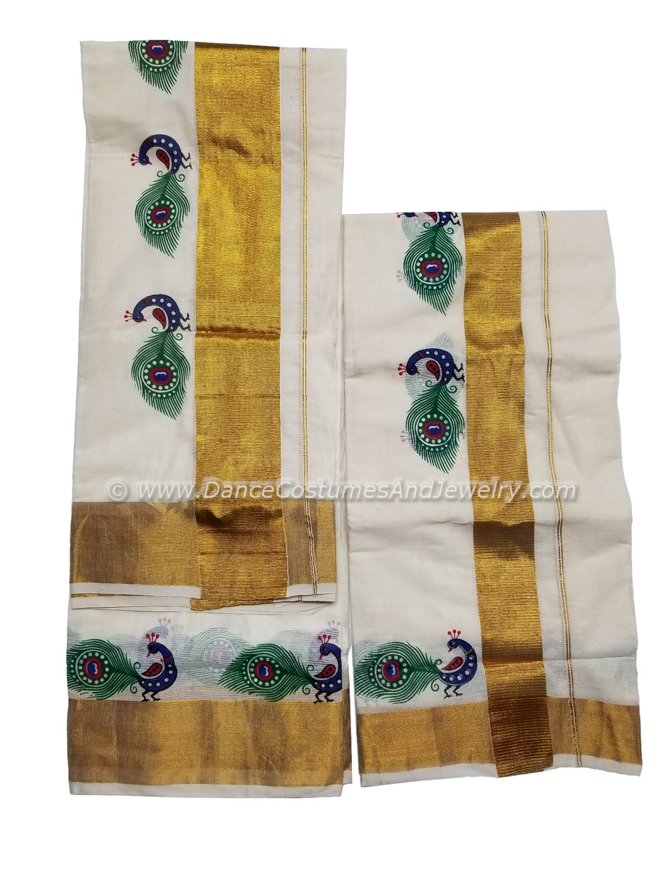 Kerala Set Mundu with 2 inch kasavu pallu and blue border for women