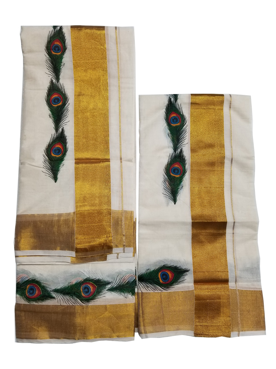 Kerala Set Mundu with 2 inch kasavu pallu and blue border for women
