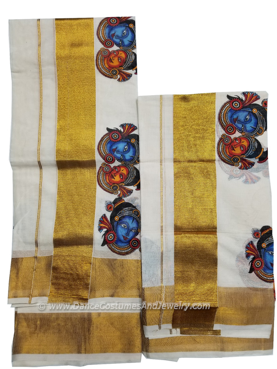 Kerala Set Mundu with 2 inch kasavu pallu and blue border for women