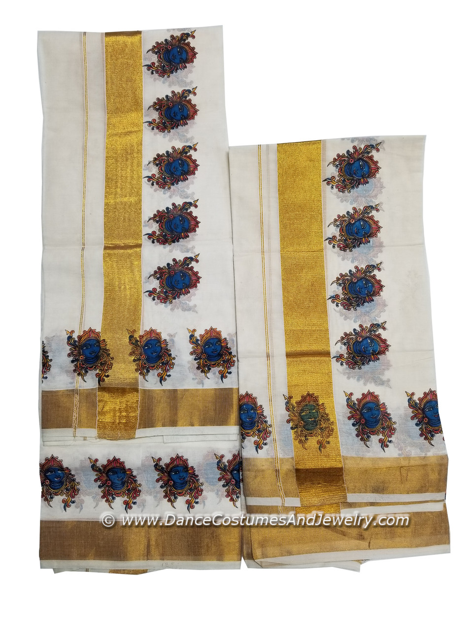 Kerala Set Mundu with 2 inch kasavu pallu and blue border for women