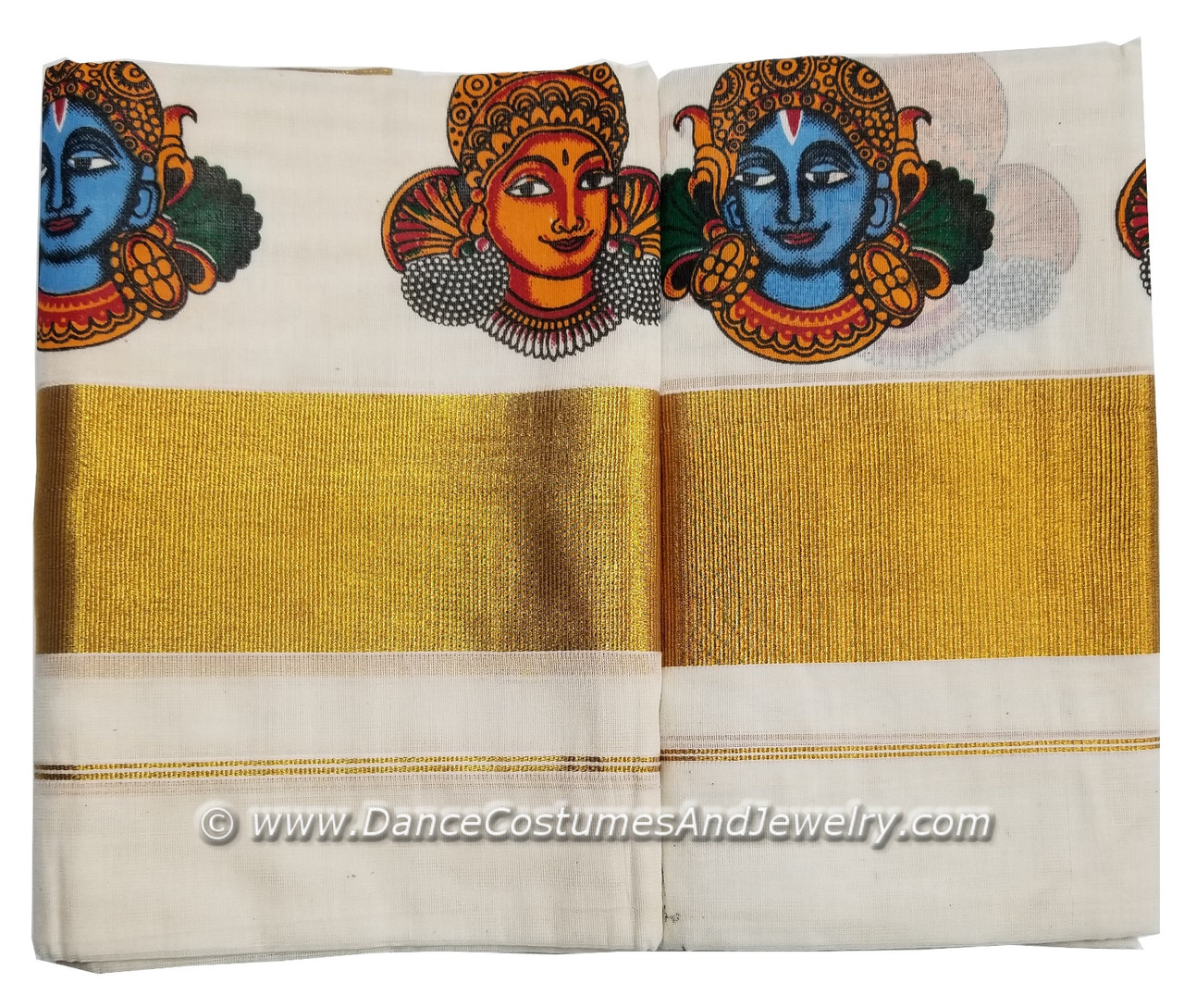 Kerala Set Mundu with 2 inch kasavu pallu and blue border for women