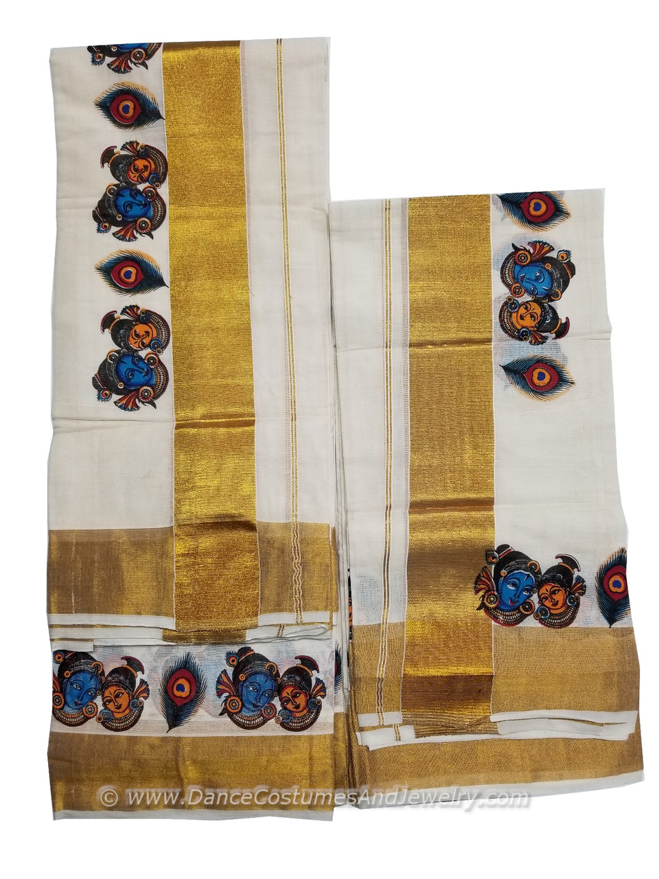 Kerala Set Mundu with 2 inch kasavu pallu and blue border for women