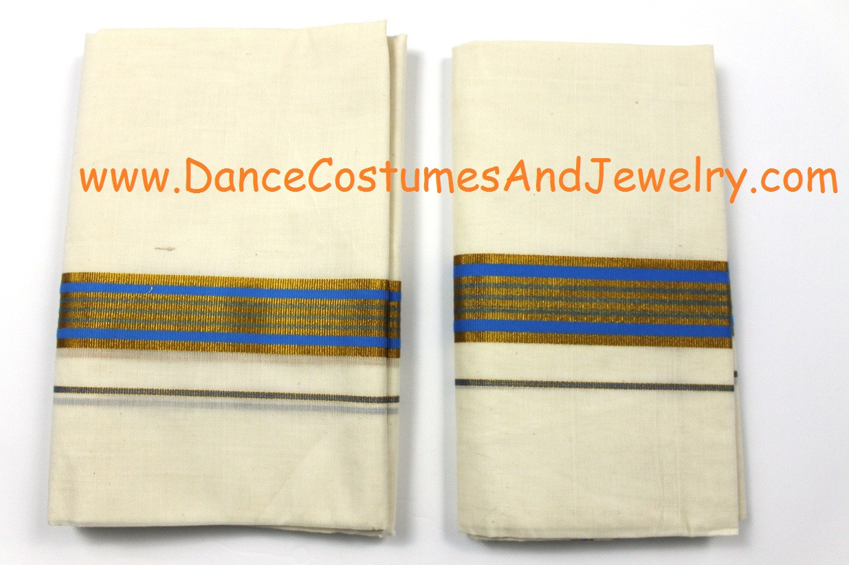 Kerala Set Mundu with 2 inch kasavu pallu and blue border for women