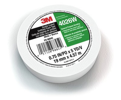 3M™ Double Coated Urethane Foam Tape 4026W, White, 1/2 in x 5 yd, 62 mil