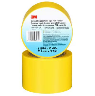 3M™ General Purpose Vinyl Tape 764, Yellow, 3 in x 36 yd, 5 mil
