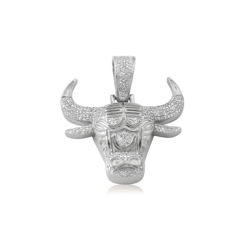 Diamond Bull Head Pendant 10K Gold For Men