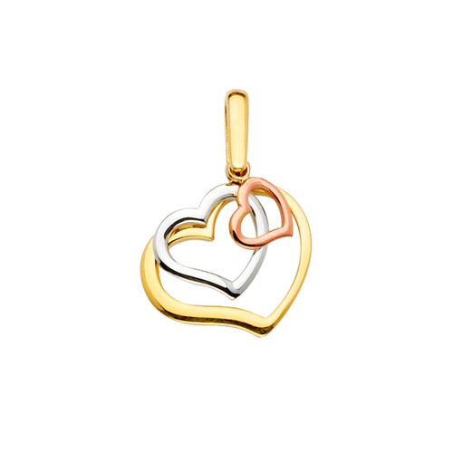 3 Hearts Pendant 14K Tri-Color Gold
