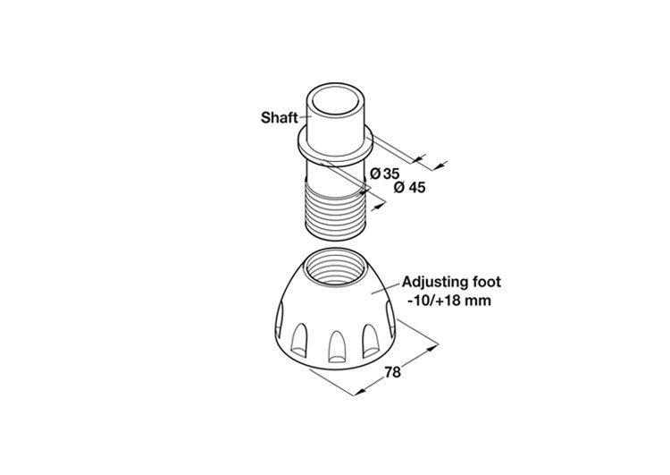 Domed Adjustable Plinth Leg - 100mm