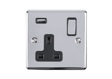 Enhance Decorative 1 Gang USB Socket - Polished Chrome