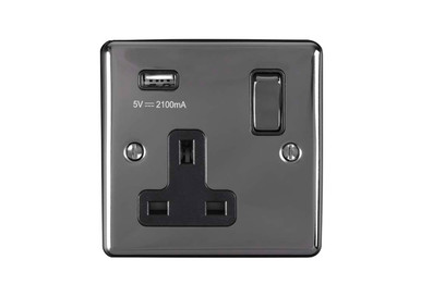 Enhance Decorative 1 Gang USB Socket - Black Nickel