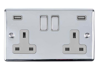 Enhance Decorative 2 Gang USB Socket - Polished Chrome