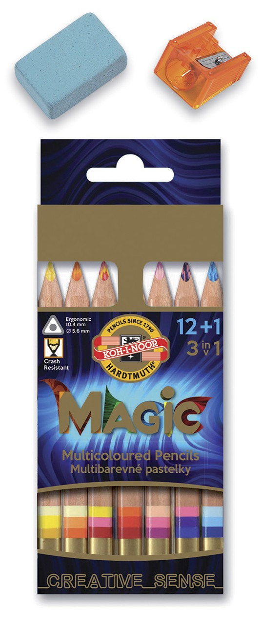 Koh I Noor set of jumbo triangular coloured MAGIC pencils 3404N 12+1 ...