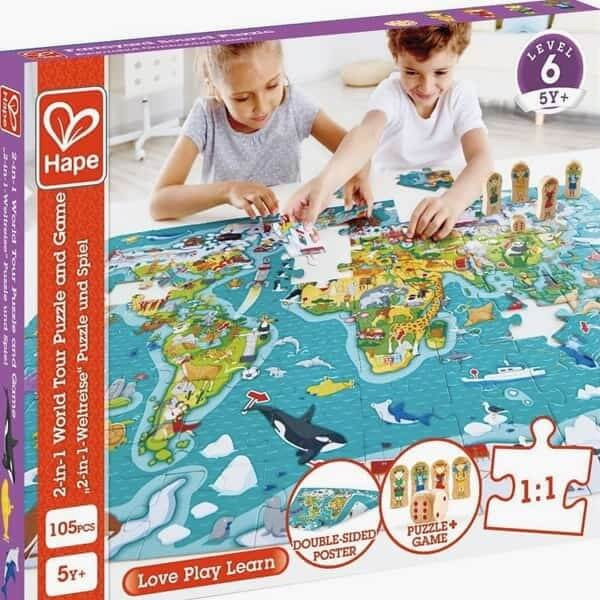 Hape 2-in-1 World Tour Puzzle & Game | Australia Shipping