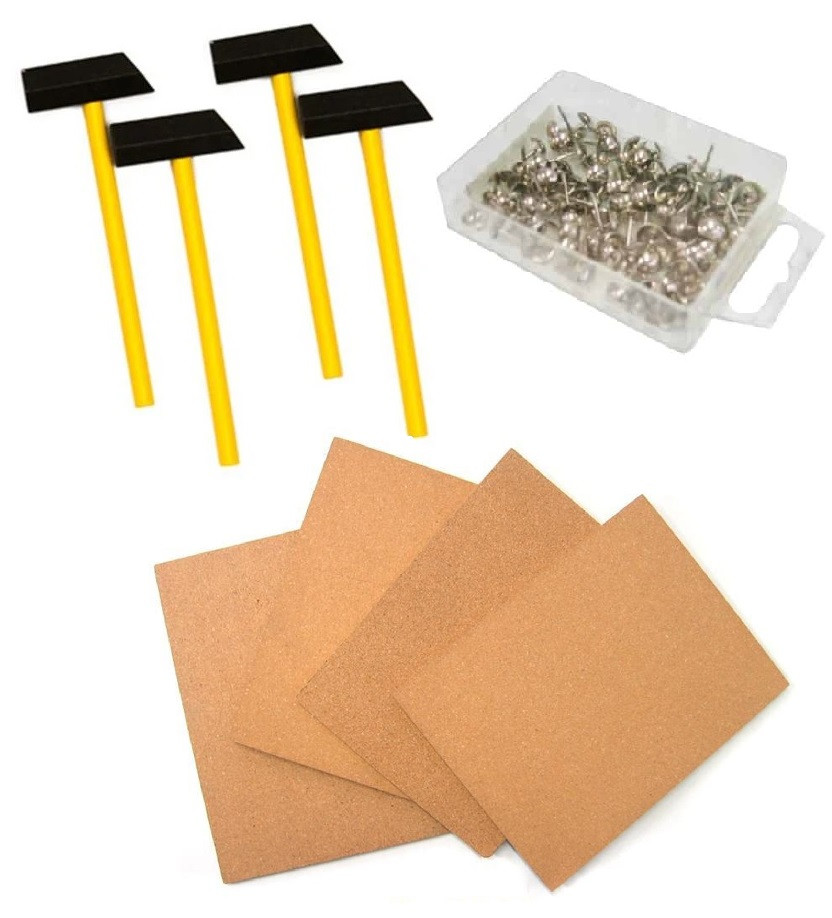 4pc Corkboard, Hammers and Nail Set - Tap Tap Accessory Set