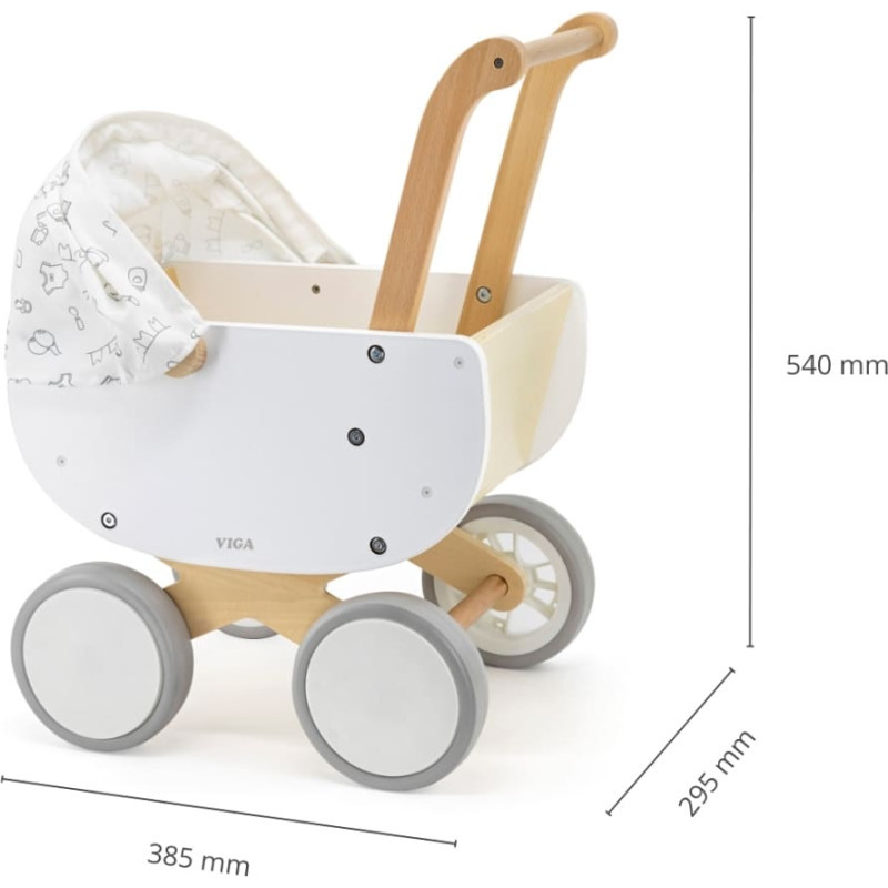 Viga Modern Wooden Doll Pram - White/Grey | Sale & Express Shipping