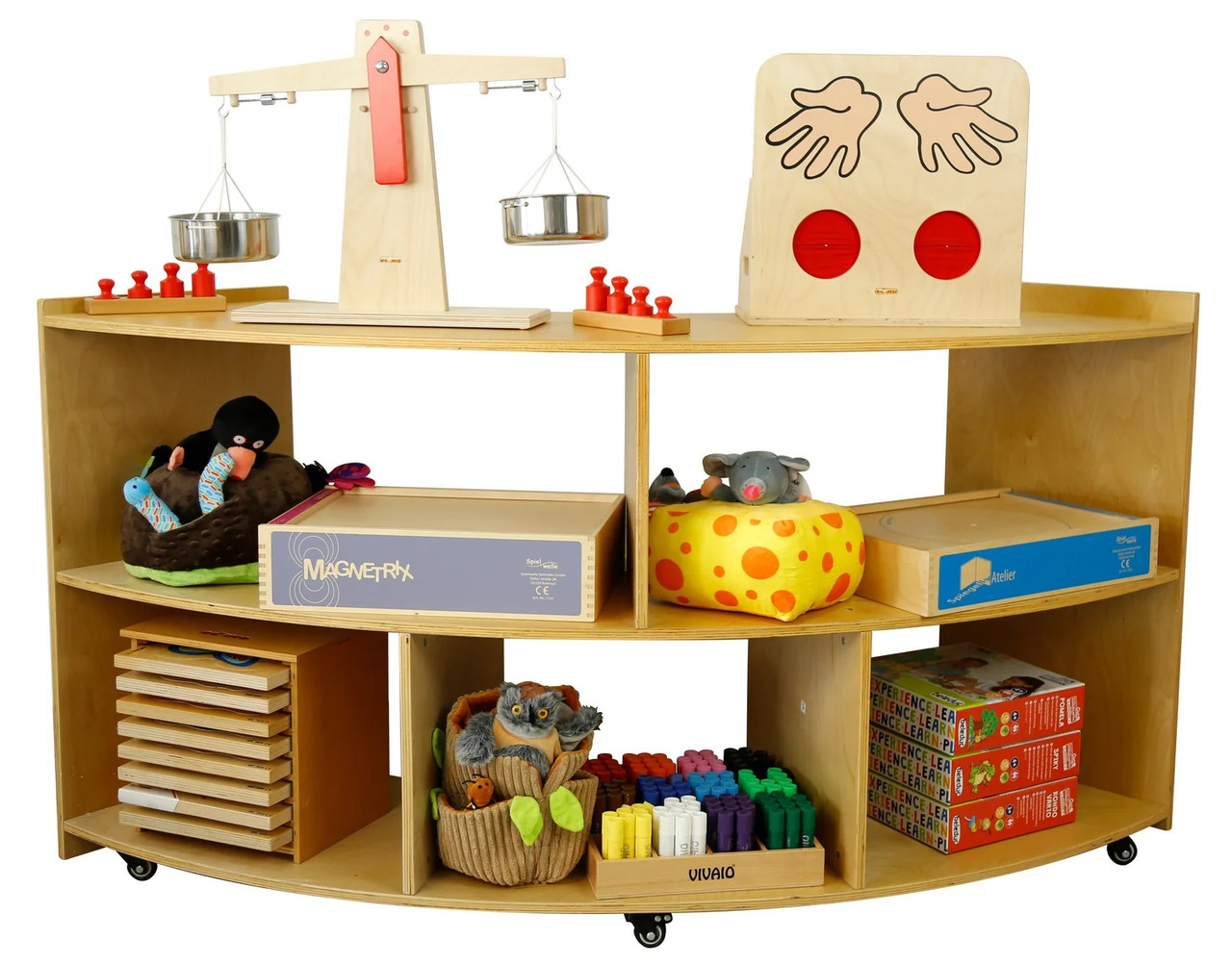 Open Curved Shelf Unit on Wheels | Childcare Resources Sale!