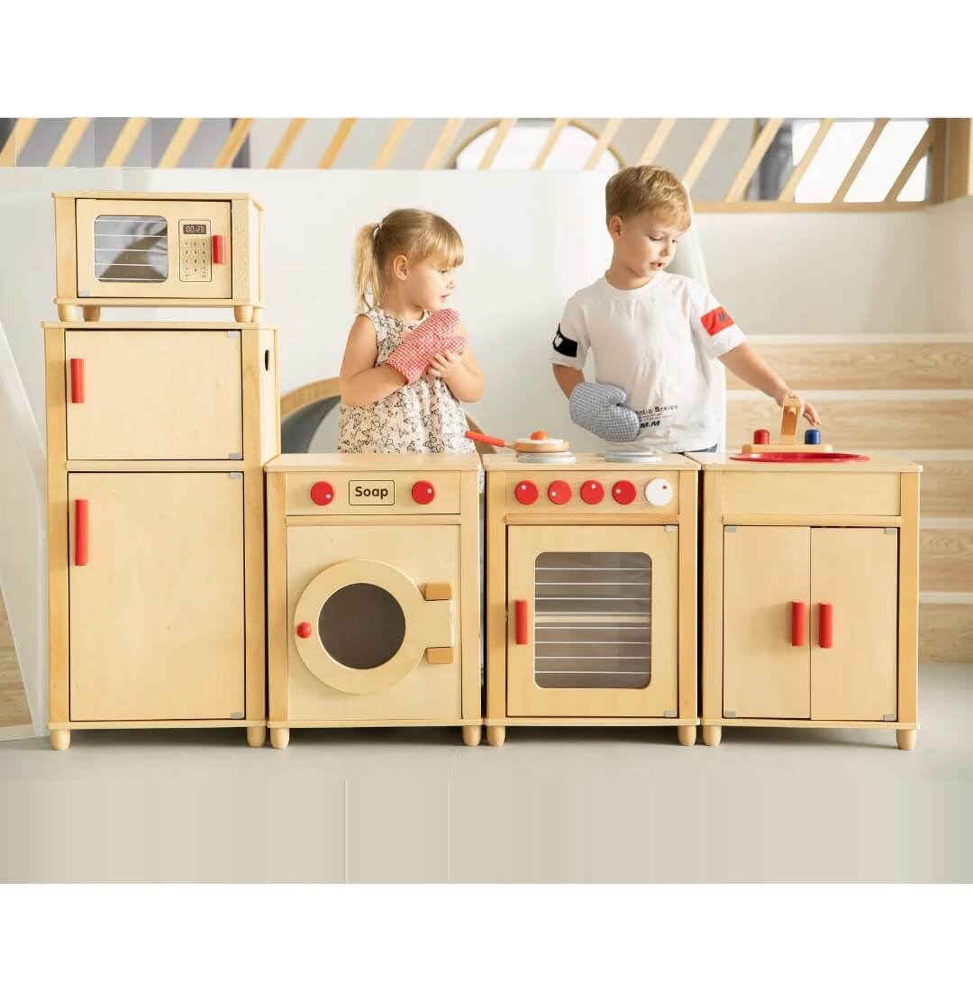 Viga Wooden Natural Home Corner Set with Kitchen Stove, Sink, Fridge ...