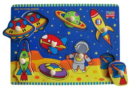 Blast Off Wooden Space Puzzle with Knobs for Toddlers on Sale!