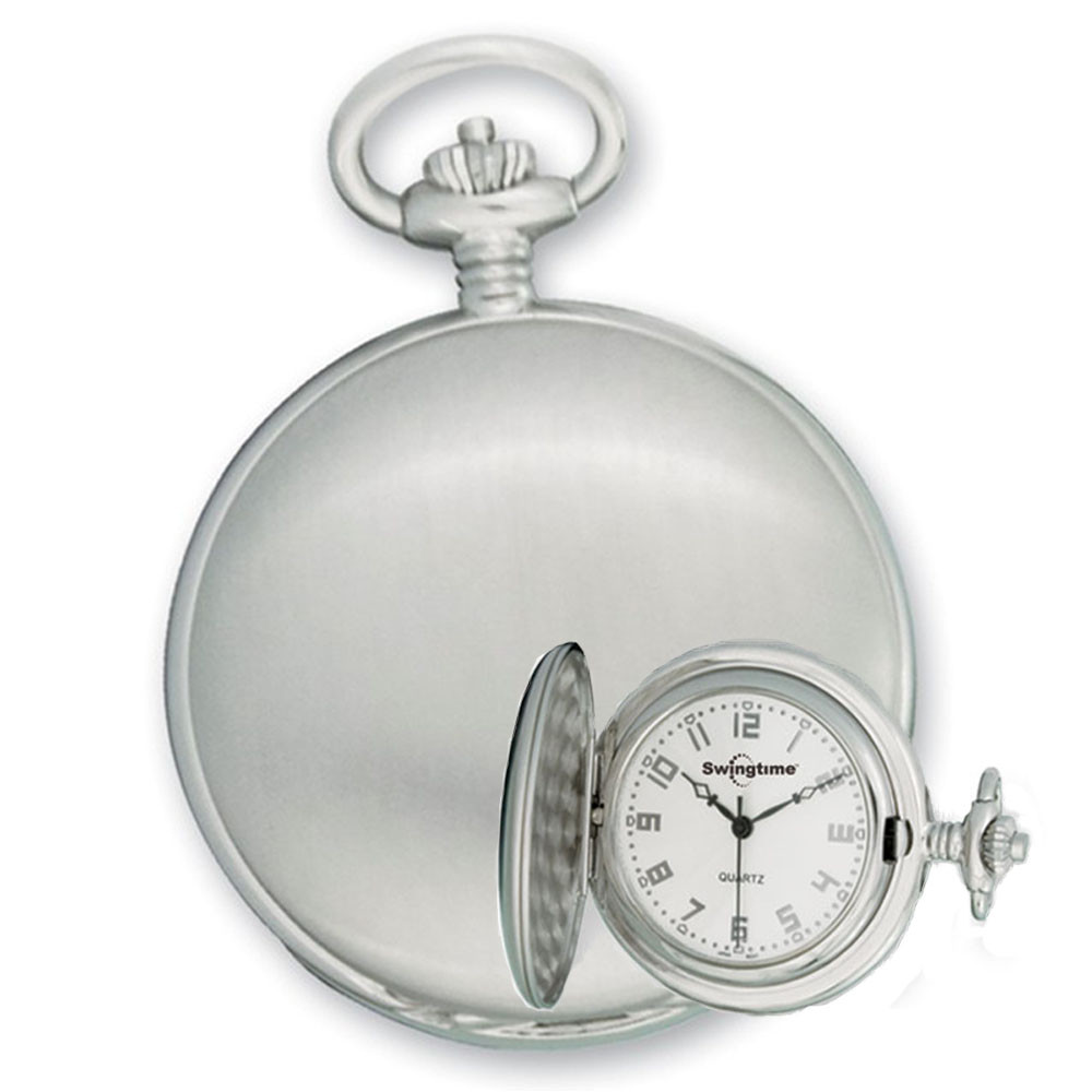 Swingtime Engravable 42mm Chrome Brass Swiss Quartz Mens Pocket Watch ...