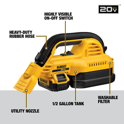DEWALT DCV517M1 - 20V MAX Li-Ion 1/2 Gallon Wet/Dry Vacuum (4.0) W 1 ...