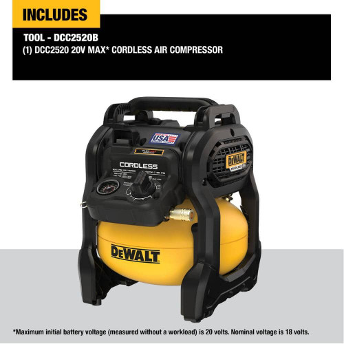 DEWALT DCC2520B - 20V 2.5Gal. Fva Cordless Air Compressor Bare ...