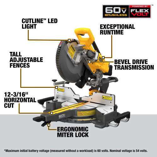DEWALT DCS781B - 60V MAX Brushless 12In. Double Bevel Sliding Miter Saw ...