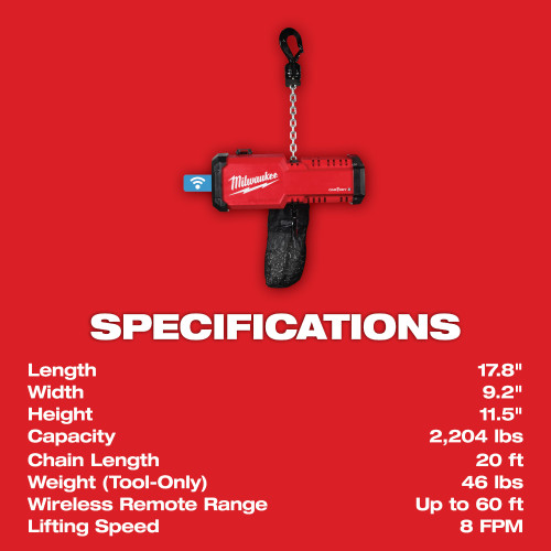 Milwaukee 2983-22HD - M18 Compact 1-Ton Chain Hoist w/ ONE-KEY ...