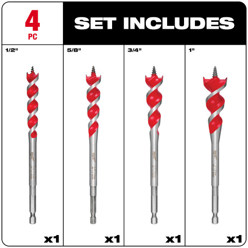 Milwaukee 48-13-0400 - 4 Pc SPEED FEED Wood Bit Set - Canucktools.ca ...