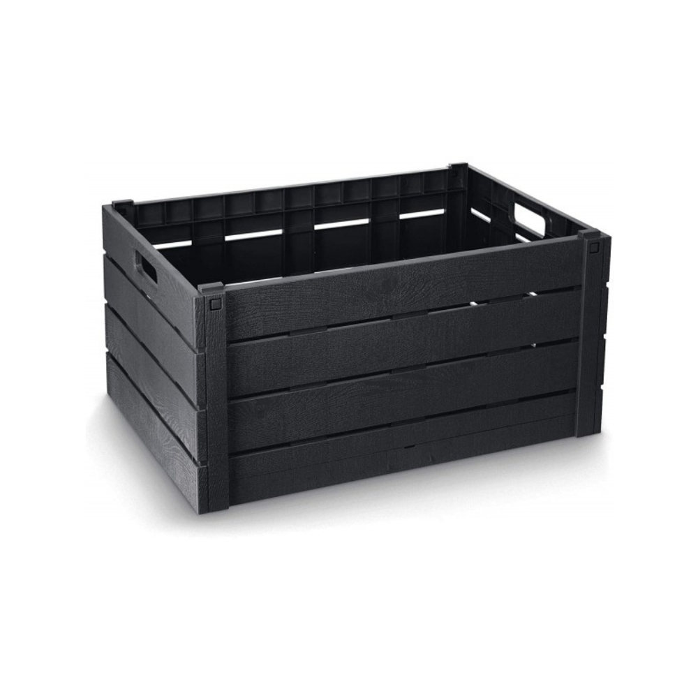 Storage Crate, Foldable, Wood Effect - STRATA 60 Liter, Gray