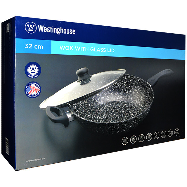 WOK W/GLASS LID 32CM 1213486 - TDC Limited