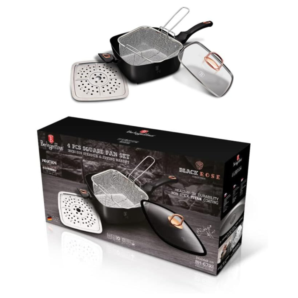 4-Piece Square Pan Set, Black Rose Collection
