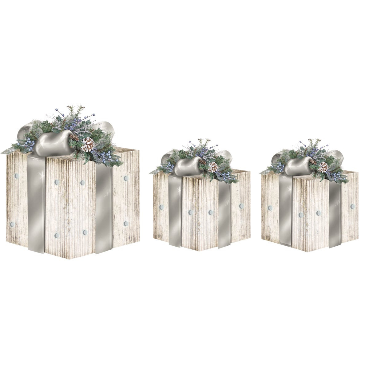 Alpine Cool White LED Distressed Wood Christmas Gift Box Set (3-Piece ...