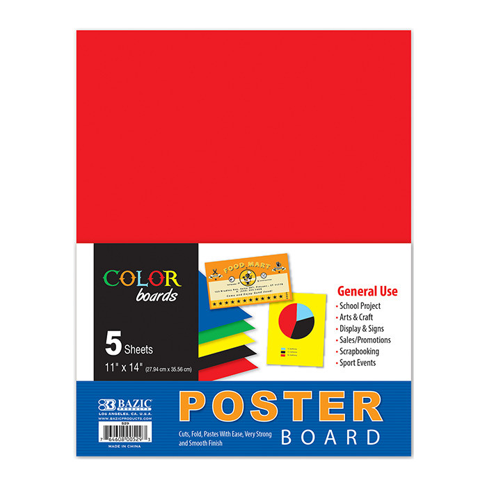 BAZIC 11" X 14" Multi Color Poster Board (5/Pack)