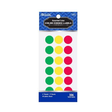 LABELS ASST COLORS 3/4" ROUND 144424 - TDC Limited