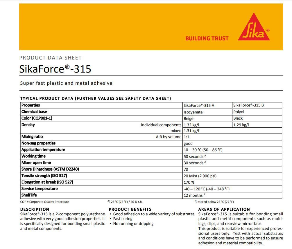 SikaForce - 315 Automotive - Super Fast Metal & Plastic Adhesion ...