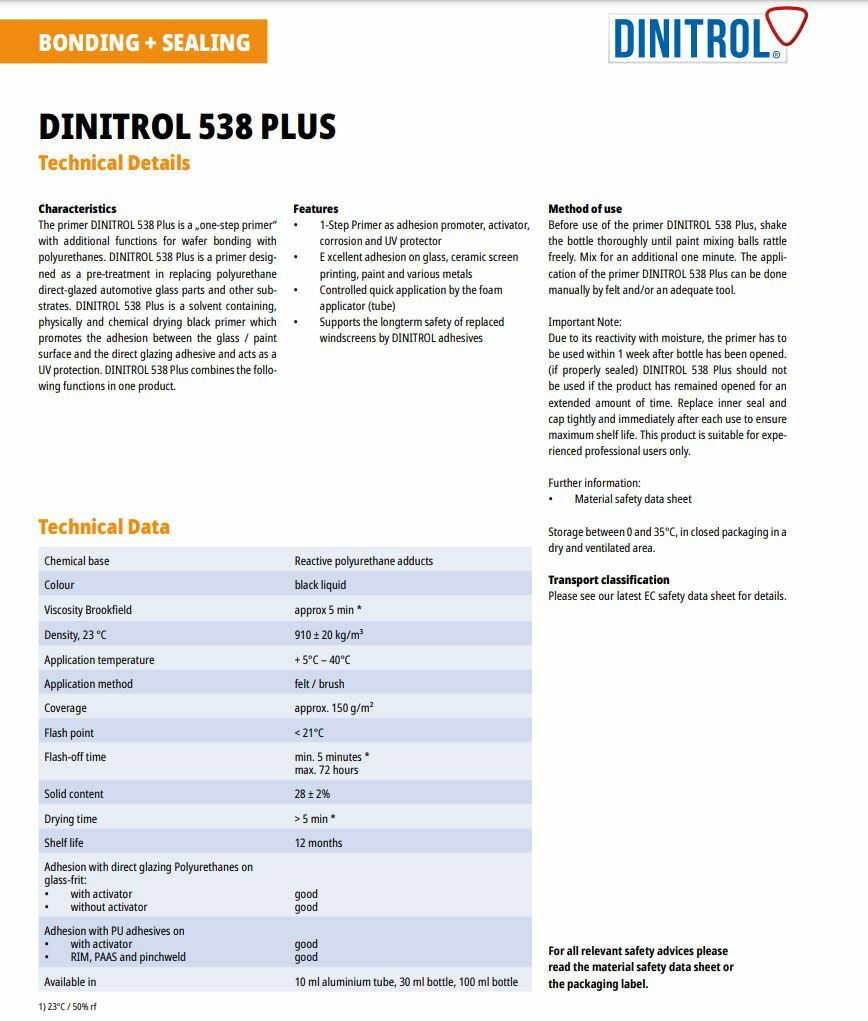 DINITROL 538 PLUS black 30ml Glass and Pinchweld Primer Bottle with ...