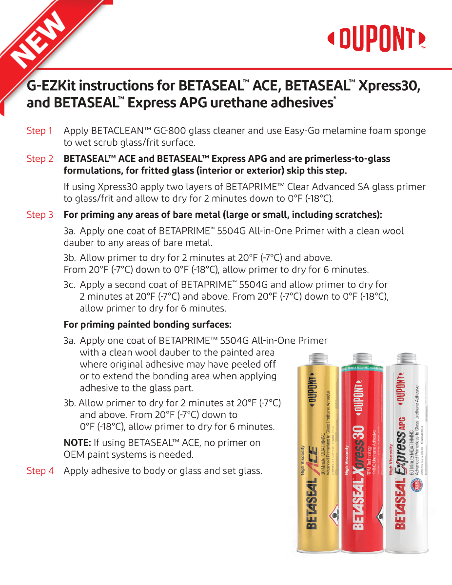 Betaseal ACE G-EZ Kit Automotive Auto Glass / Windshield Primerless to ...