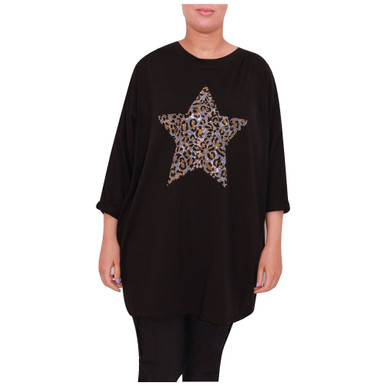 Women Italian Star Top Ladies Animal Print Cotton Tunic Top