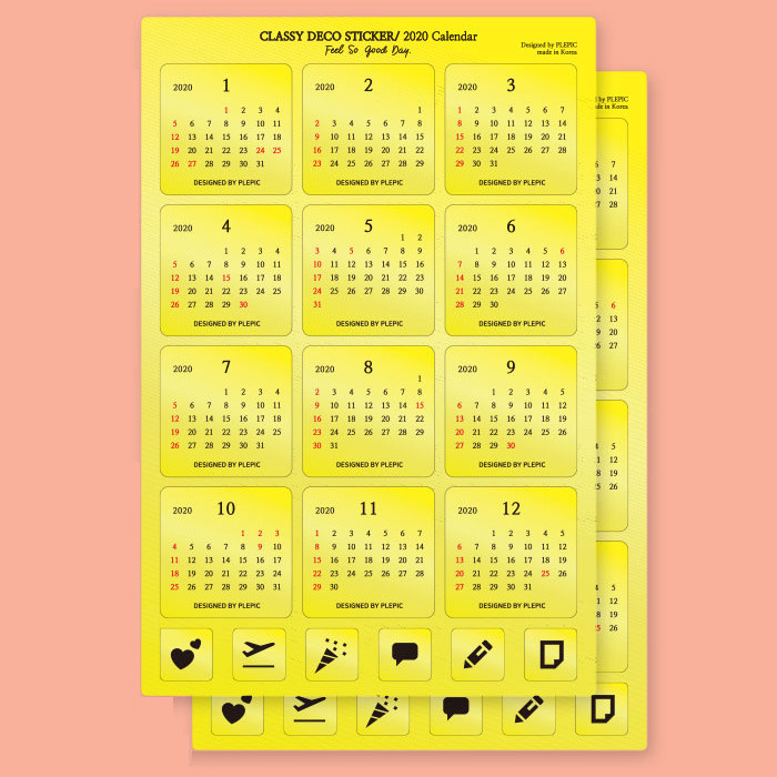 Play Obje 2020 Classy gold monthly calendar sticker set