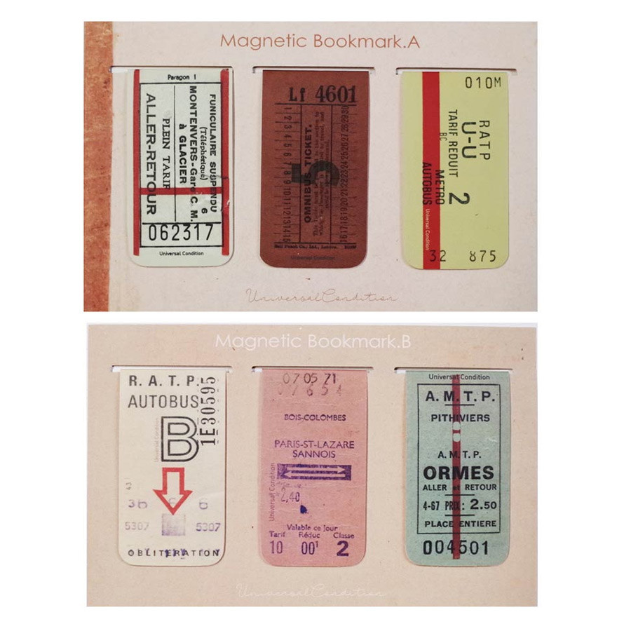 UNIVERSAL CONDITION Vintage ticket magnet bookmark set