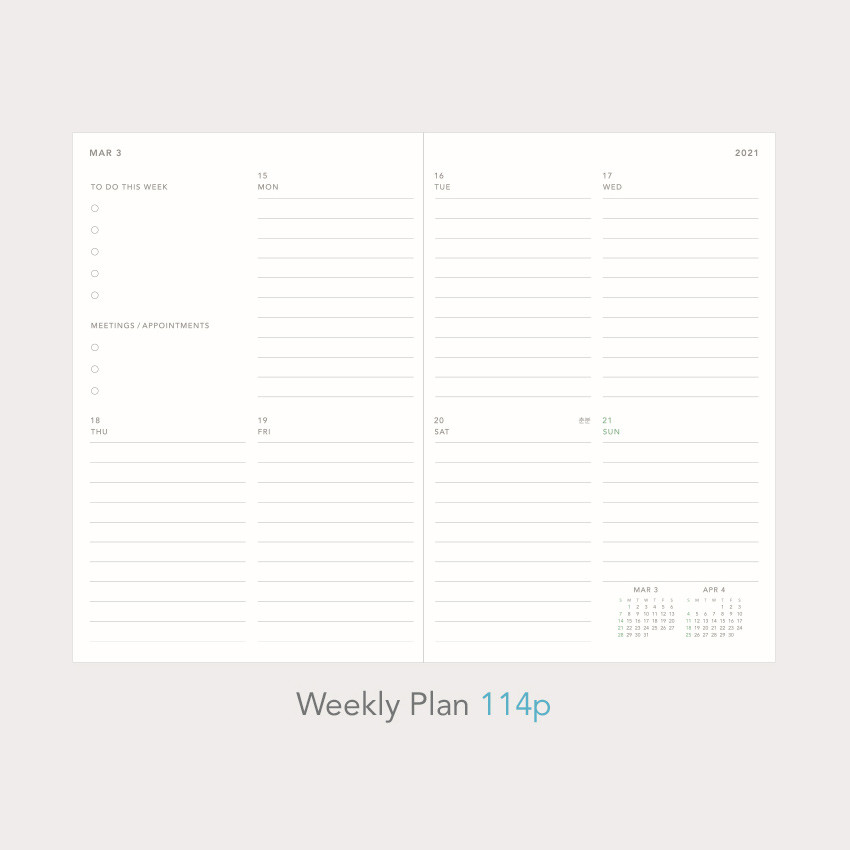Paperian 2021 A'round B6(large) dated weekly diary planner