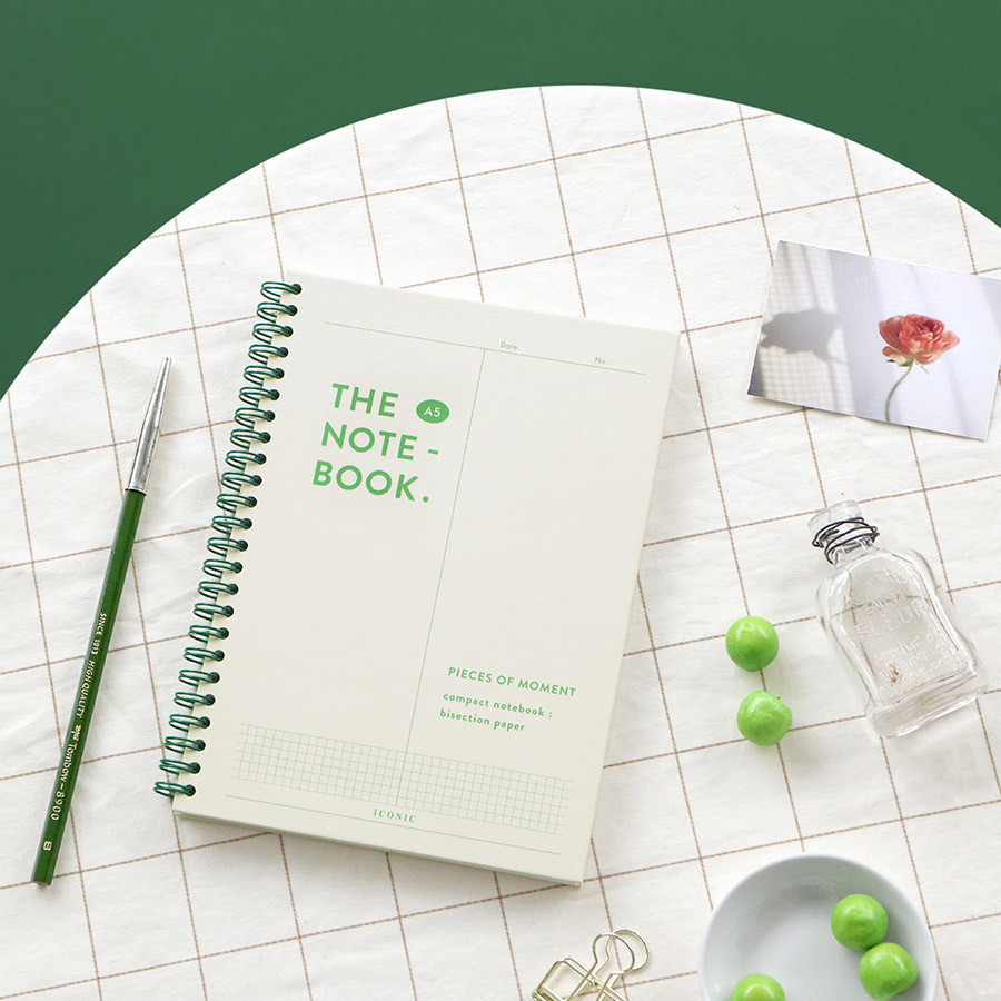 ICONIC Vertically half divided wire bound A5 grid notebook