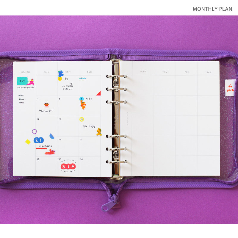 2NUL Cherry Pick Wide A6 Zipper 6-ring Dateless Weekly Diary